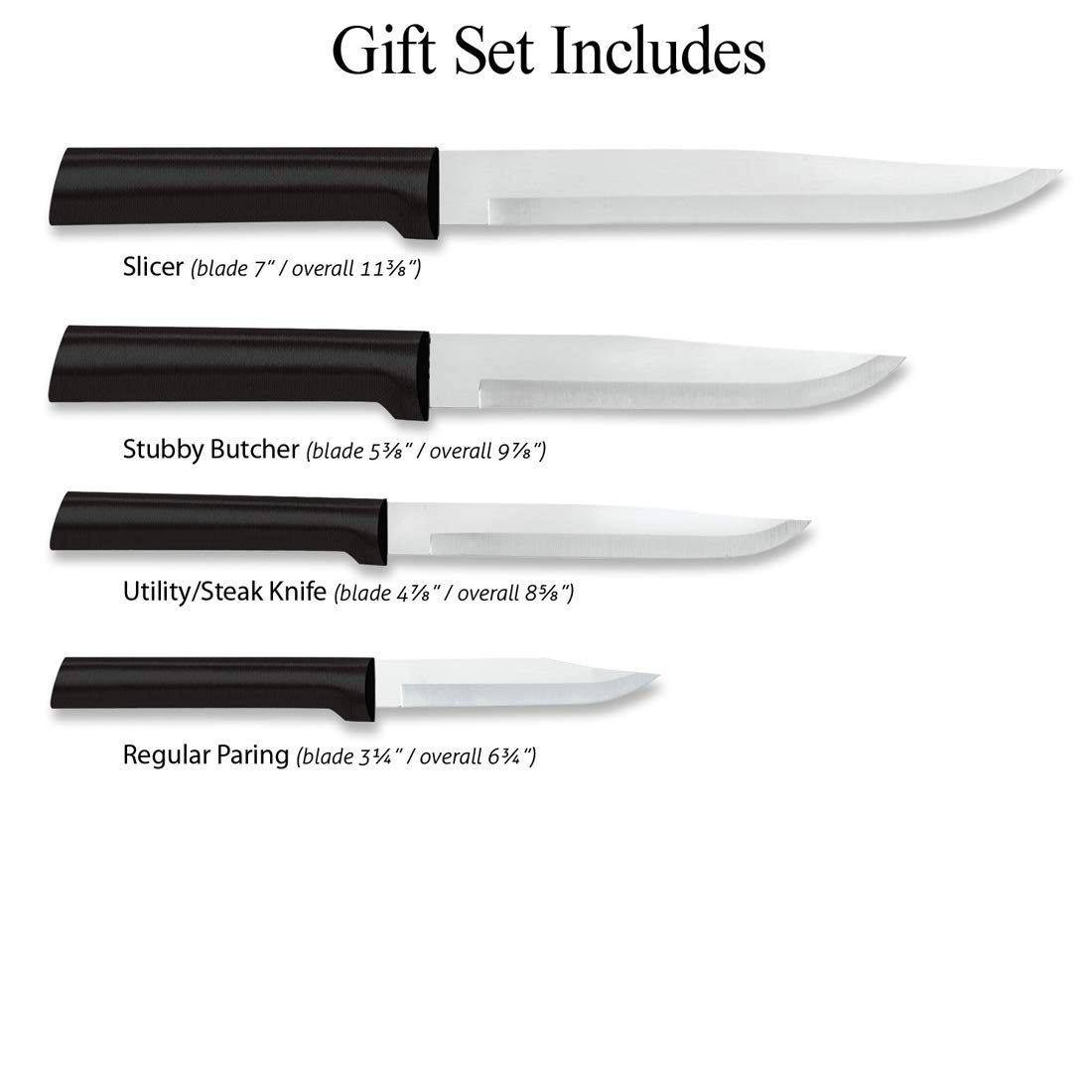 RADA Cooking Essentials Knife Starter Gift 3 Piece Black Handled Set With Knife Sharpener