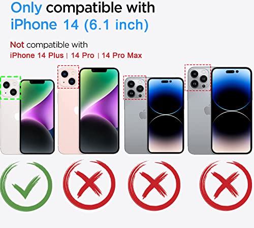 WATEFULL for iPhone 14 Case Wallet Card Holder with Kickstand Ring, iPhone 14 Case Cover 6.1” with Sliding Card Slot Hybrid Shockproof Bumper [Integrated Camera Cover] with 1 Screen Protector (Pink)