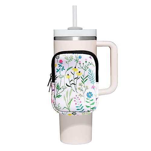 Water Bottle Pouch Compatible for Stanley 40 oz Tumbler with Handle & Stanley Ice Flow 20oz 30oz, Running Water Bottle Handheld Caddy Compatible with Stanley Quencher Adventure 40oz (Herbs)