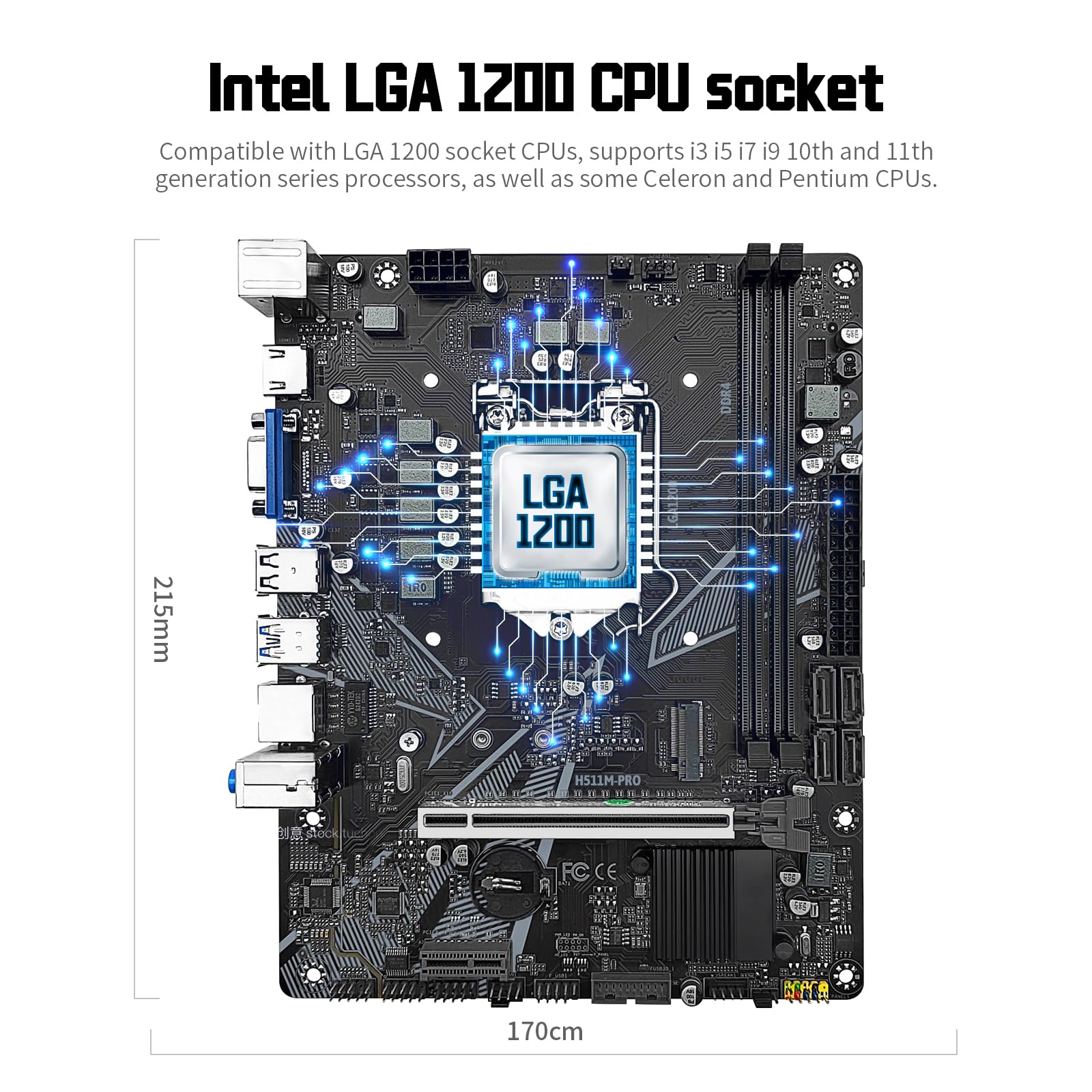 SHANGZHAOYUAN H510M PRO Motherboard LGA 1200 Socket Support 10th and 11th Gen Series Processors (Micro ATX, Dual-Channel DDR4, SATA 6Gbps/s, USB 3.0, NVME M.2, PCIe 3.0, Gigabit LAN)