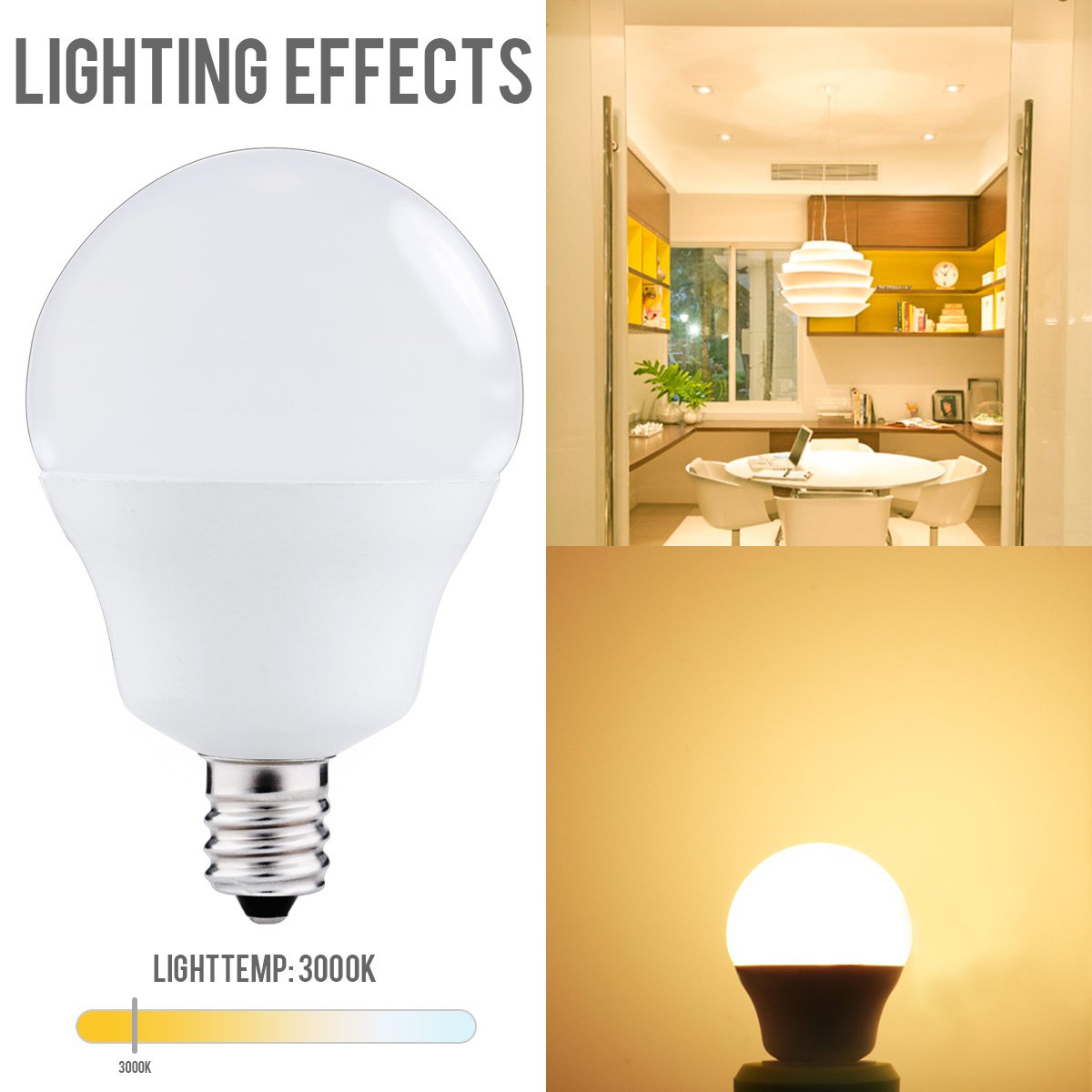 JandCase LED Globe Candelabra Light Bulbs, 2W(25W Equivalent), 250lm, Soft White 3000K, LED Bulbs for Ceiling Fan, E12 Base, Tiny G14 Bulbs, Not Dimmable, 6 Pack