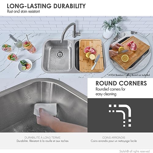 STYLISH 31 1/4 x 18 inch Drop-in or Undermount Stainless Steel Double Bowl Kitchen Sink with Standard Strainers, S-200T