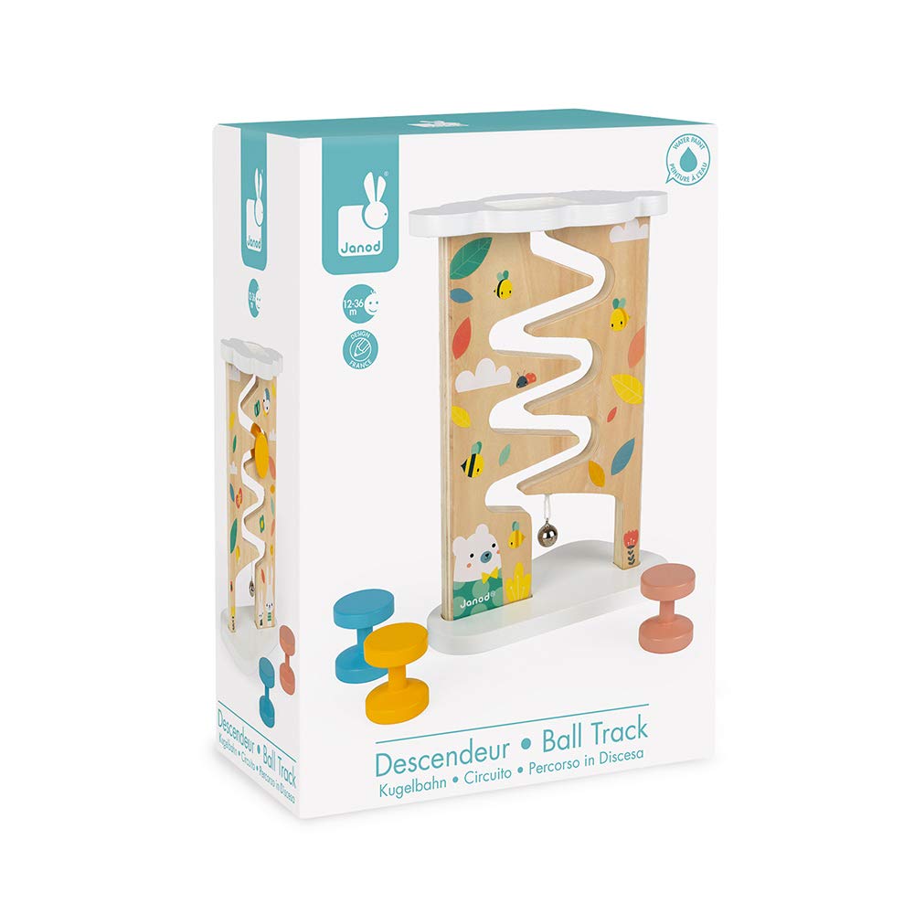 Janod Pure 4 pc Wooden Pastel Bee & Bear Ball Track - Ages 12+ Months - J05153