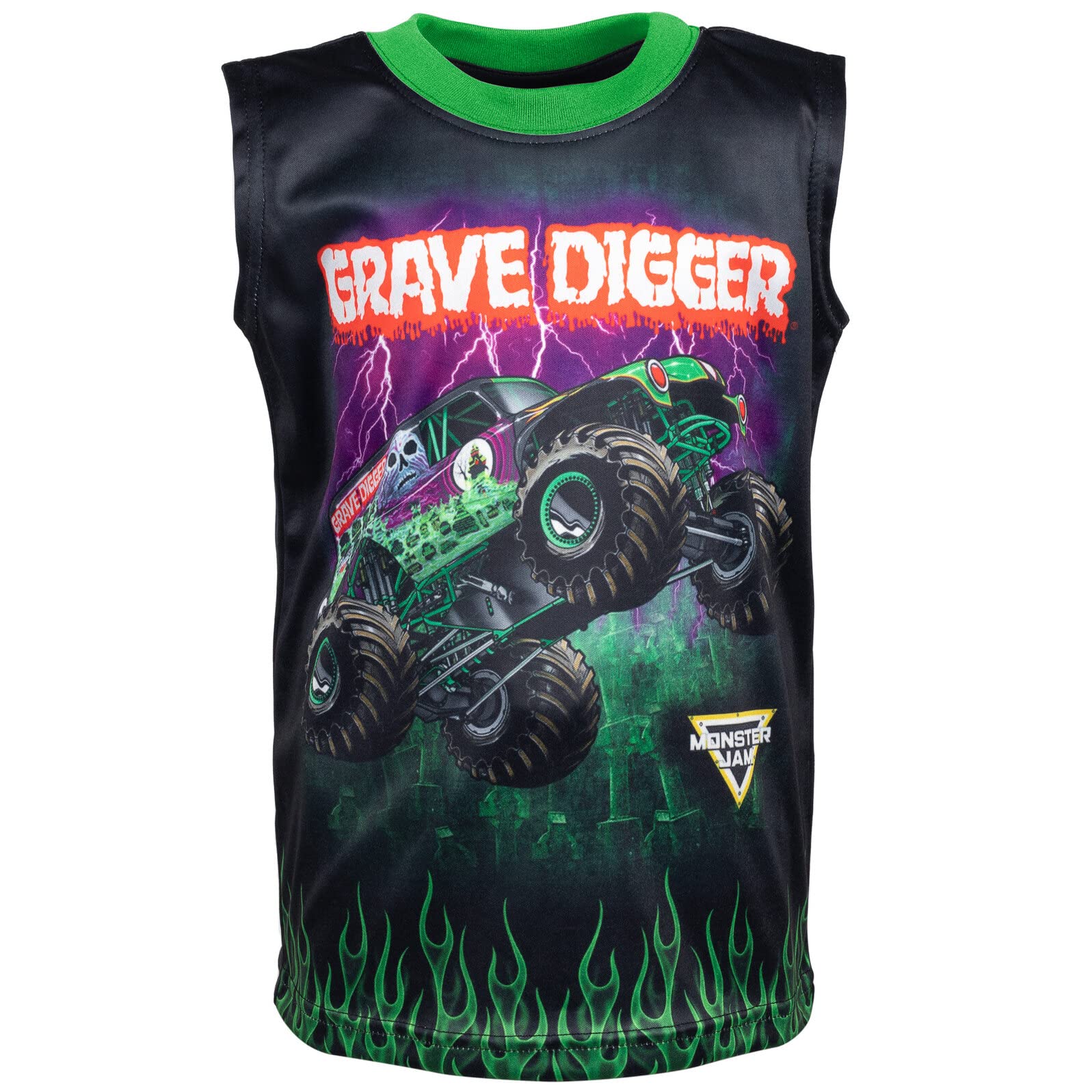 Monster Jam Toddler Boys Graphic T-Shirt Tank Top Mesh Shorts 3 Piece Outfit Set Black 4T