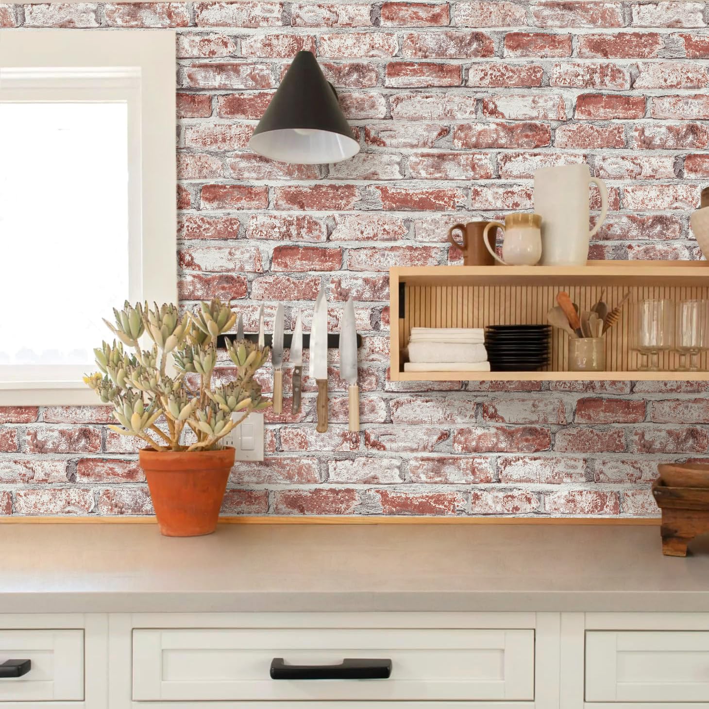 Sevalo Red Brick Wallpaper Peel and Stick Wallpaper Brick Contact Paper for Walls 3D Faux Brick Wall Paper for Bedroom Self-Adhesive Removable Wallpaper for Kitchen Backsplash Dorm Room 17.3“×78.7”