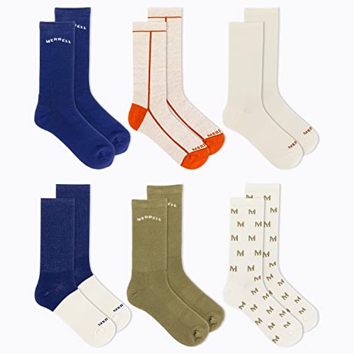 Merrell Unisex-Adult's Recycled Cushioned Socks Pack-Hiking Arch Support & Moisture Management, Ankle-Navy Assorted (6 Pairs), M/L (Men's 9.5-12 / Women's 10-13)