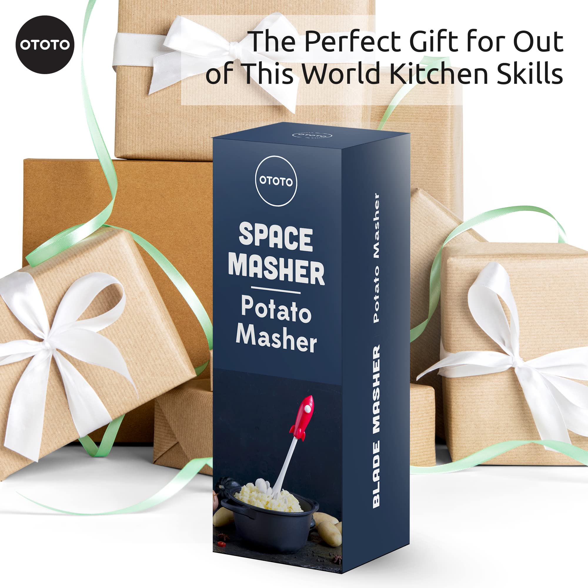 OTOTO Space Masher Potato Masher - Multi-functional Cooking Gifts for Home and Kitchen - Heat Resistant Rocket Masher for Potato, Guacamole, Pumpkin, Hamburgers