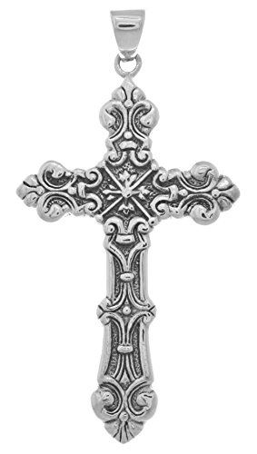 Jewelry Trends Sterling Silver X-Large Medieval Fleur de Lis Gothic Cross Pendant