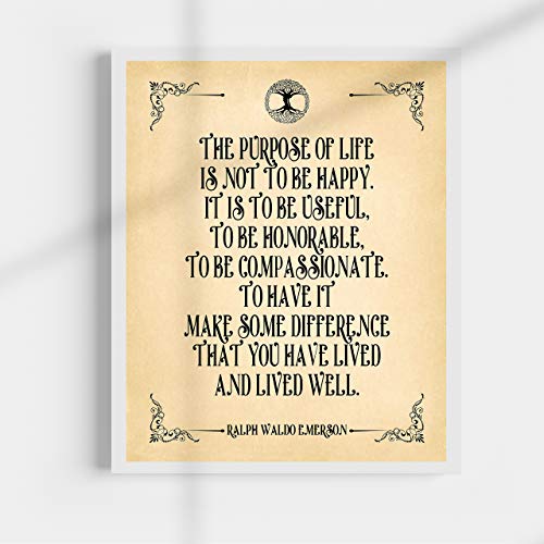 Ralph Emerson- The Purpose Of Life- Inspirational Wall Dcor Print, Our Classy Poetic Parchment Motivational Print Is For Poem Lovers, Great Print For Home Dcor, Office Dcor, Unframed -11 x 14