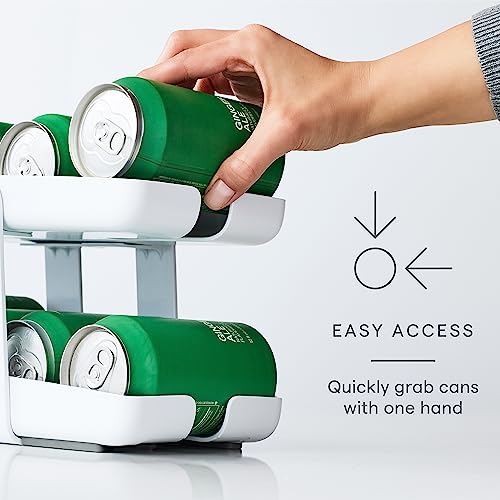 YouCopia Rolldown Beverage Can Dispenser, Space-Saving 2-Tier Drink Organizer for Fridge Storage, One Size, White