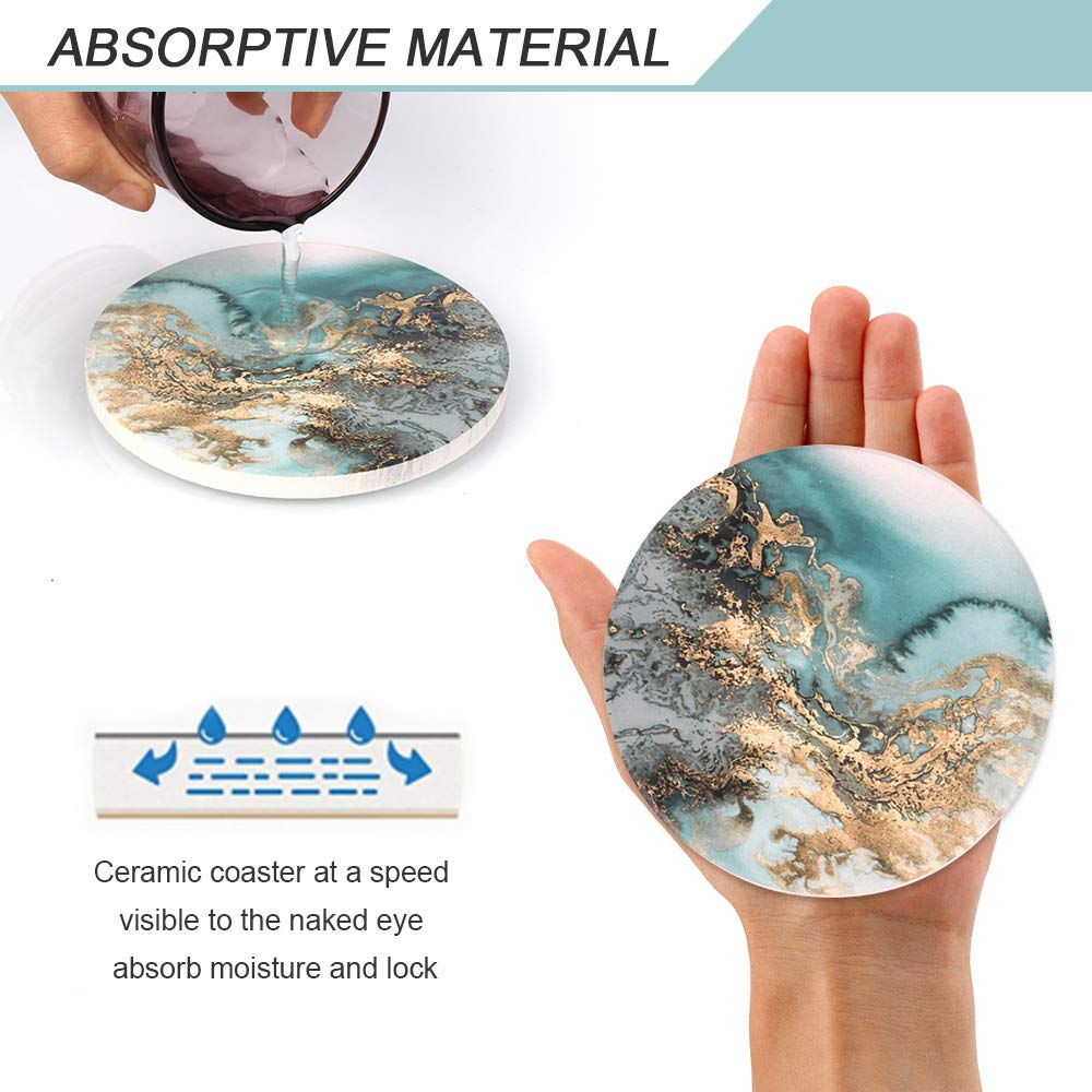 Lahome Marble Pattern Coasters - Round Drinks Absorbent Stone Coaster Set with Ceramic Stone and Cork Base for Kinds of Mugs and Cups (Pink, Set of 6)