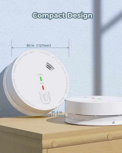 SITERWELL Smoke Detector, Hardwired Photoelectric Smoke Alarm with DC 9V Backup Battery & Interconnected, Fire Alarm with Silence Button, GS517, 6 Packs