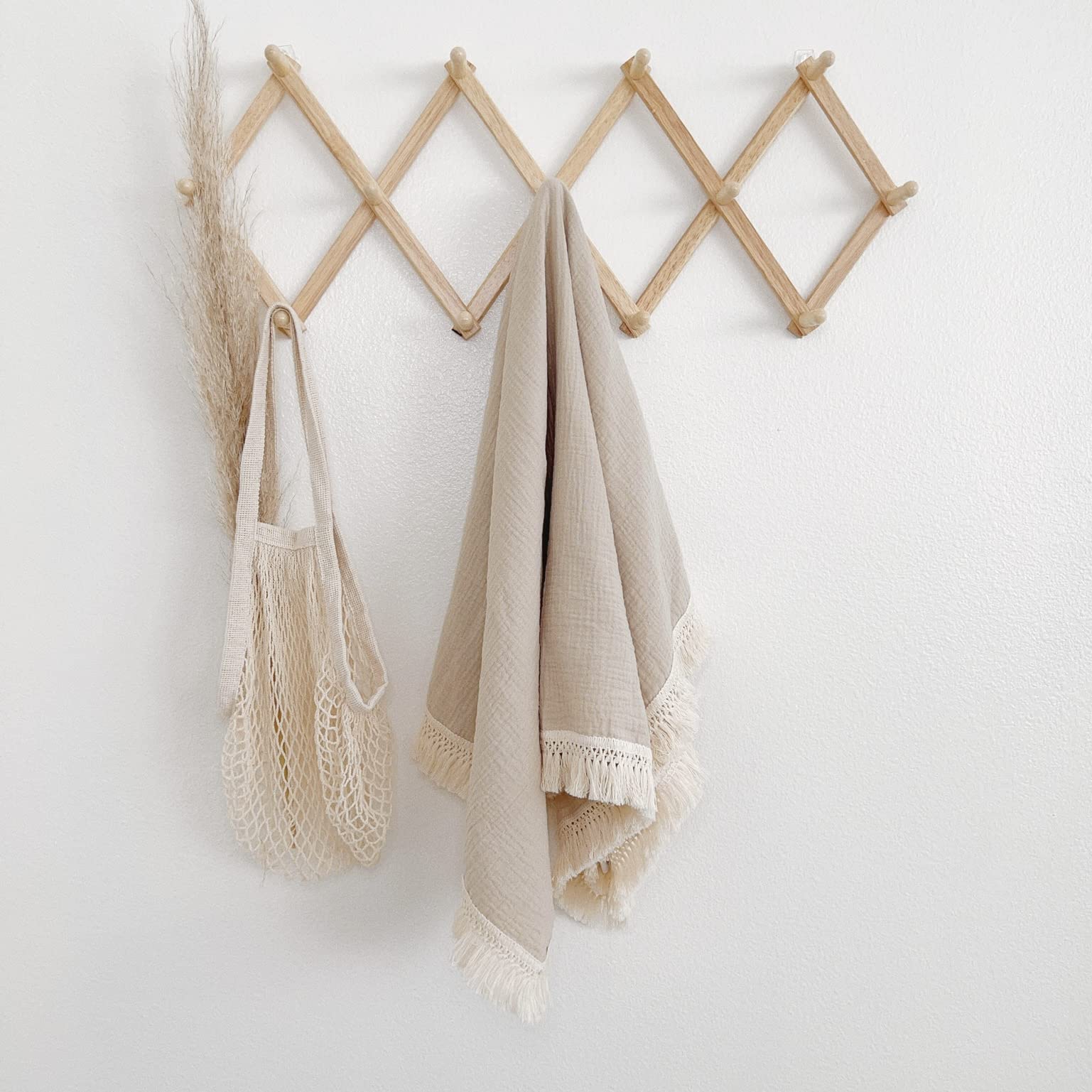 Muslin Cotton Baby Receiving Blanket with Fringe, Boho Bohemian Tassels, Nursery Decor, Boy or Girl Unisex Swaddle Wrap, Use as Throw or Nursing Fringed Blankets (Tan)