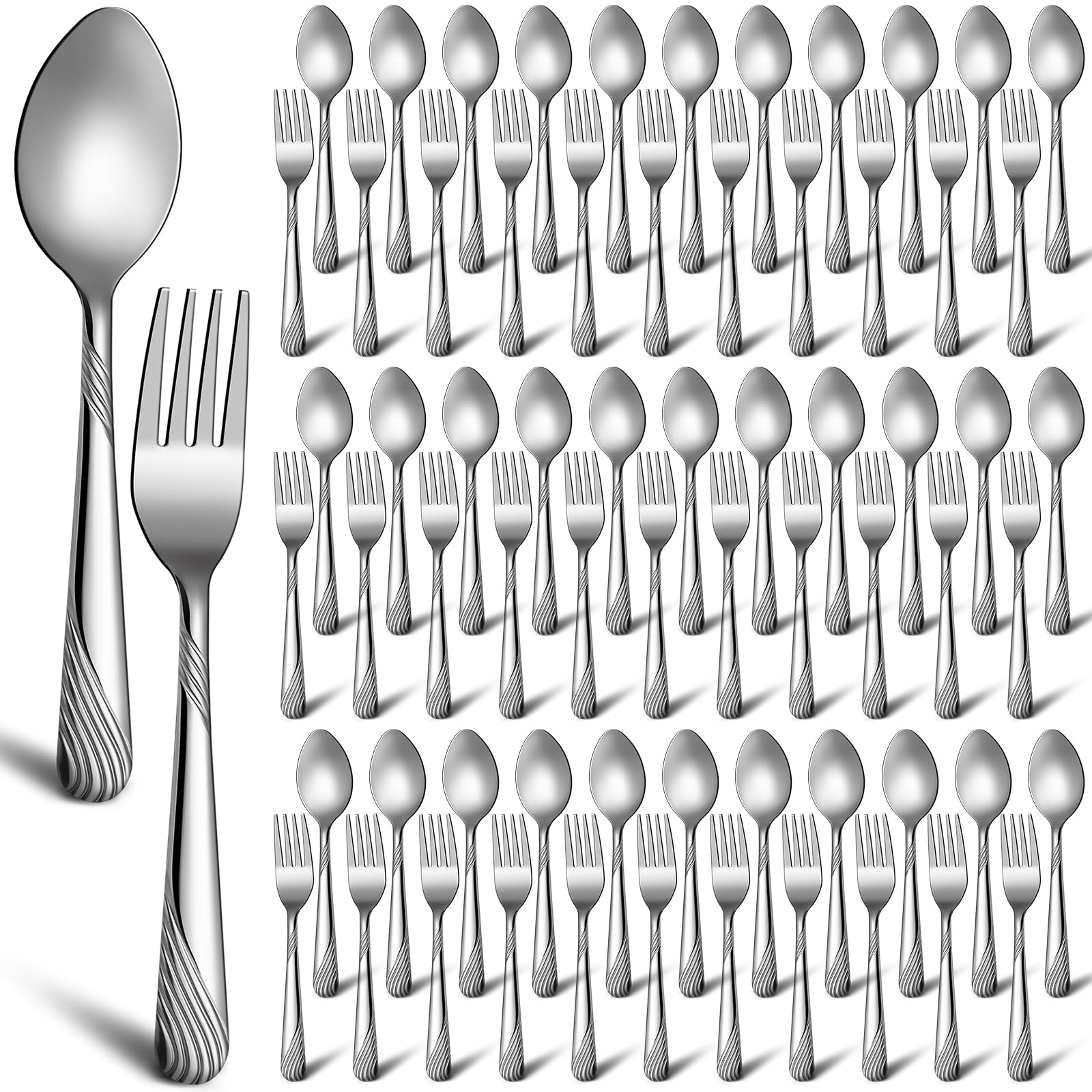 Yiyiring 300 Piece Forks and Spoons Silverware Set for 150 Stainless Steel Flatware Cutlery Set Heavy Duty Metal Spoons and Forks Set for Dinner Restaurant Home, Mirror Polished, Dishwasher Safe