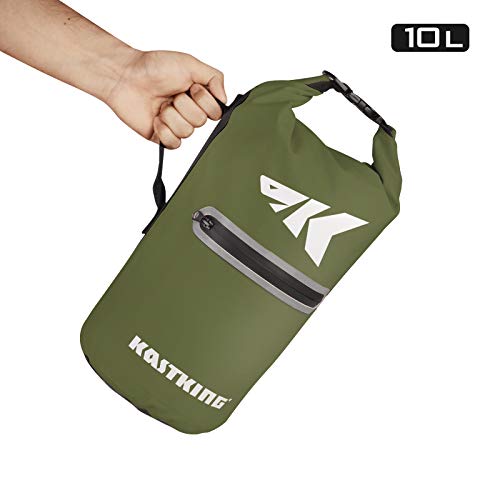 KastKing Cyclone Seal Dry Bag - 100% Waterproof Bag with Phone Case Front Zippered Pocket,Perfect for Beach,Fishing,Kayaking,Boating,Hiking,Camping,Biking,Skiing,Green,30L