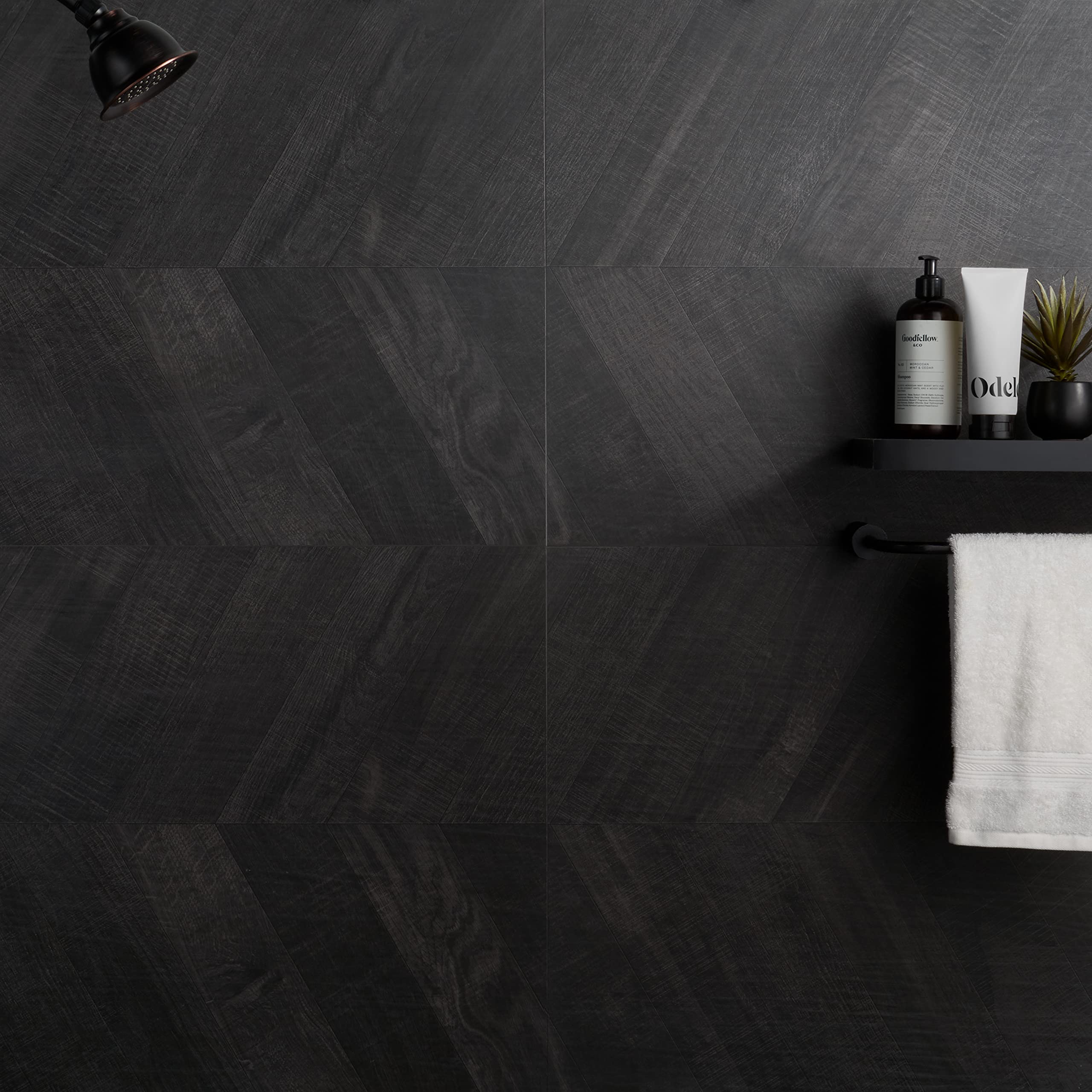 Montgomery Chevron Black 24 in. x 48 in. Matte Porcelain Floor and Wall Tile (15.49 Sq. Ft. / Case)