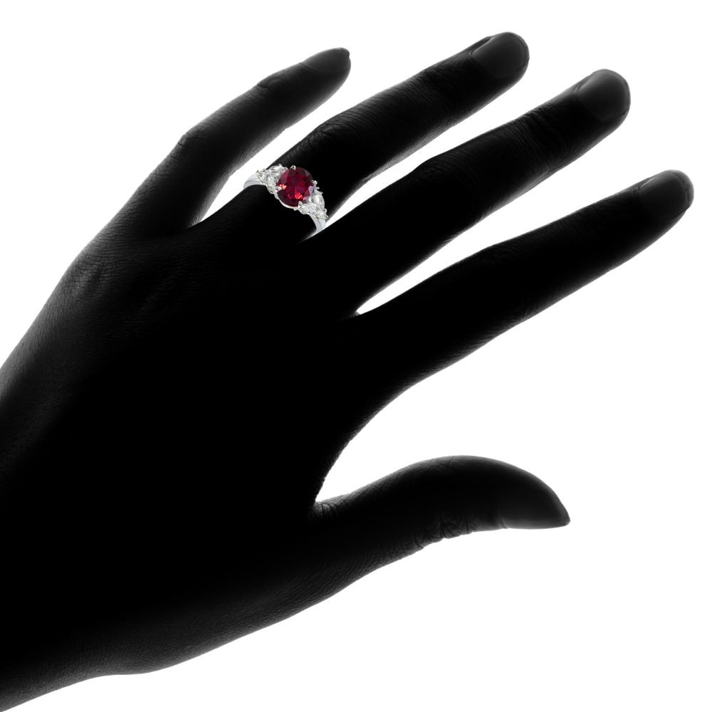 Ice Gems Sterling Silver Created Ruby and White Topaz Oval Ring Size 10