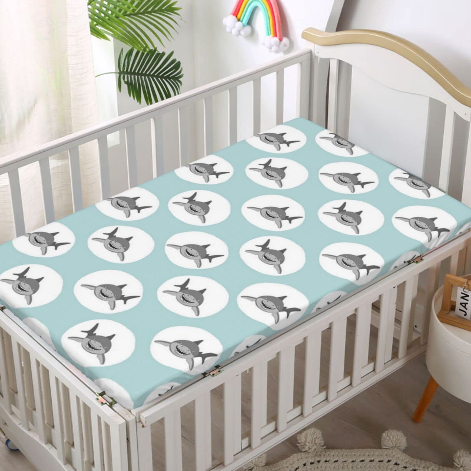 Shark Themed Fitted Crib Sheet,Standard Crib Mattress Fitted Sheet Toddler Bed Mattress Sheets-Crib Mattress Sheet or Toddler Bed Sheet,28β x52β,Pale Cadet Blue Dimgray
