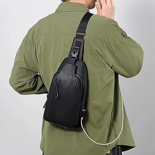 Waterproof Shoulder Bag, Leather Sling Bag for Men and Women, Chest Crossbody Daypack, Multipurpose Cross Body Chest Bag (Black)