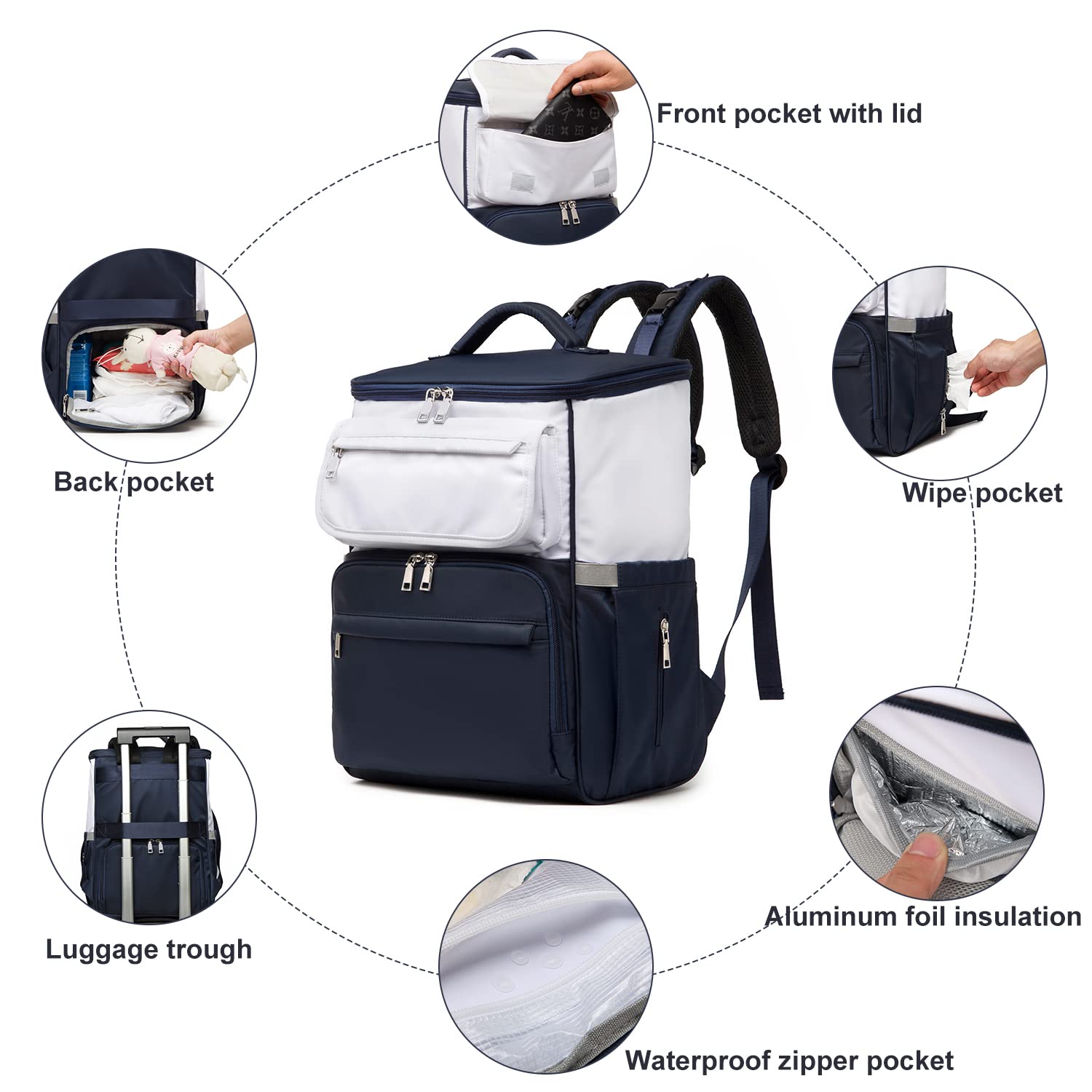 seyfocnia Diaper Bag Backpack, Large Capacity Diaper Bag for Mom and Dad Backpack Diaper with Insulated Pockets and Stroller Straps