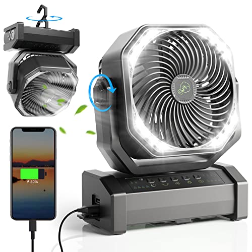 vidihill 20000mAh Personal Fan with LED Light, Auto-Oscillating Desk Fan with Remote & Hook, Rechargeable Battery Operated Camping Fan with Timer, 4 Speeds USB Fan for Camp Travel Jobsiteā¦