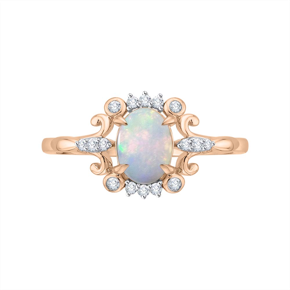 KATARINA Diamond and Oval Cut Opal Fashion Ring in 10K Rose Gold (7/8 cttw, G-H, I2-I3) (Size-9)