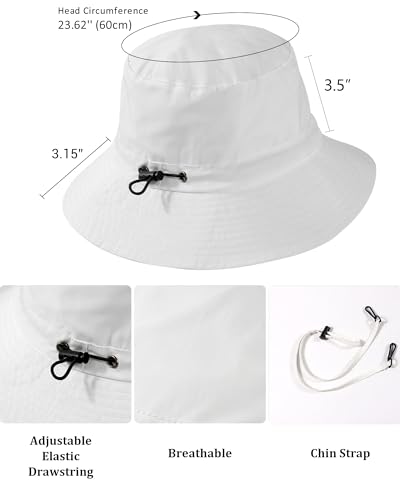 Waterproof Sun UPF 50+ Bucket Hat UV Protection Packable Brimmed Boonie for Women Men Summer Lightweight Hiking Outdoor Cap White
