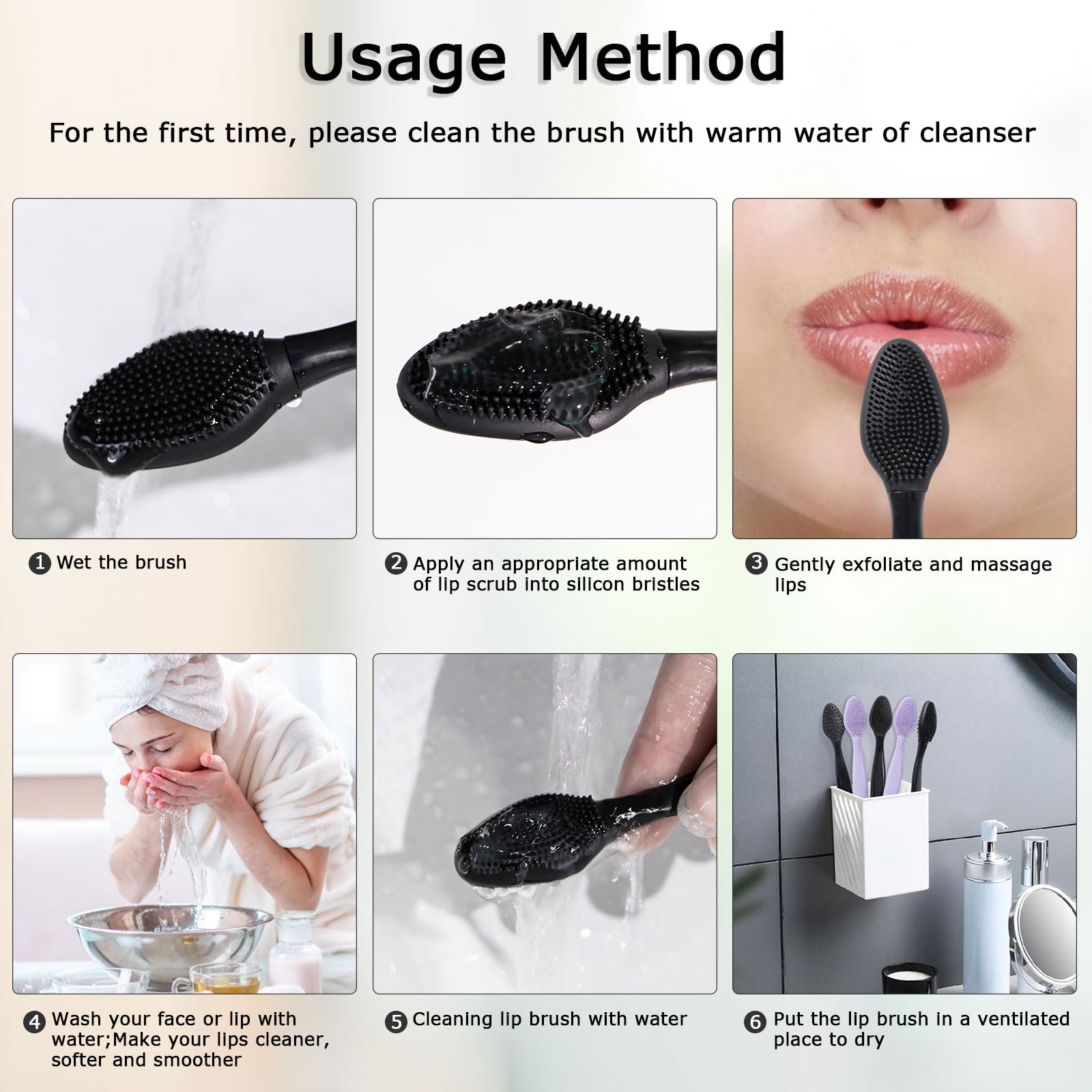 Silicone Lip Scrub Brushes, Beomeen Black Double-Sided Exfoliating Lip Brush Soft Silicone Lip Scrubber Exfoliator Tool Blackhead Remover for Skincare