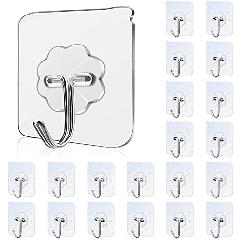 SUF Adhesive Hooks Kitchen Wall Hooks- 20 Packs Heavy Duty 13.2lb(Max)Coat and Towel Adhesive Hooks,Wall Hangers Waterproof and Oilproof for Bathroom,Kitchen and Home Sticky Hooks