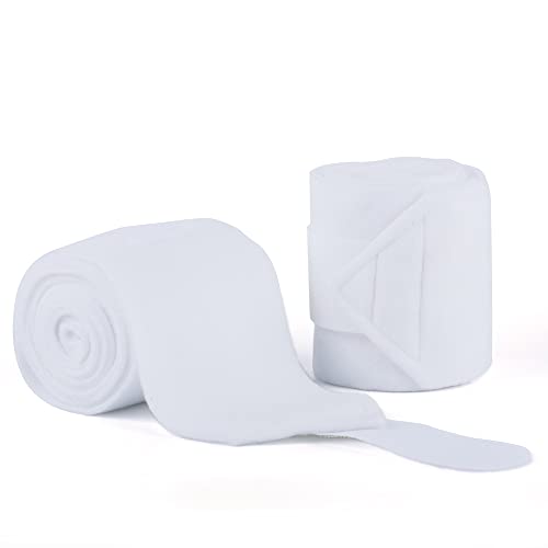 Y.J TAILS Horse Polo Wraps Soft Fleece Polo Wraps Equestrian Leg Bandage Wrap Set of 4 Packs (White)