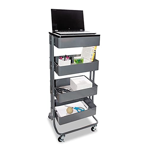 Vertiflex VF51025 Multi-Use Storage Cart/Stand-Up Workstation, 13.9w x 11.75d x 18.5-39.5h, Gray