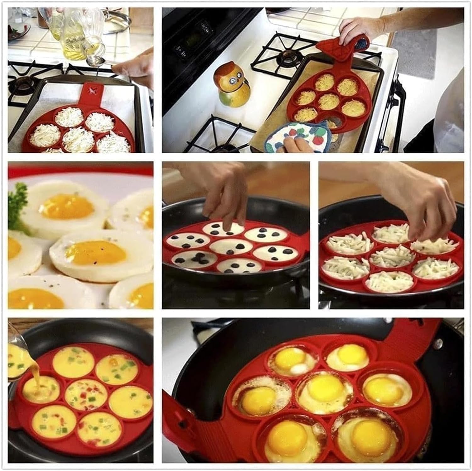 YLBUH Flip and Cook Pancake Maker, Flip Cooker Pancakes Mold, Flip N Cook Silicone Pancake Mold, Flip and Cook Silicone Pancake Maker, Silicone Pancake Molds Fried Egg Mold Reusable (Red heart shape)