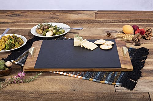 TOSCANA - a Picnic Time brand Covina Slate Serving Tray, Charcuterie Board Set, (Acacia Wood & Slate Black with Gold Accents) Large