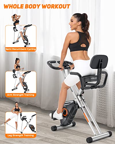 YOSUDA Exercise Bike, Folding Exercise Bike for Seniors 330LB/270LB Capacity, Magnetic X-Bike with 16-Level Resistance, Back Support Cushion for Home Gym Workout