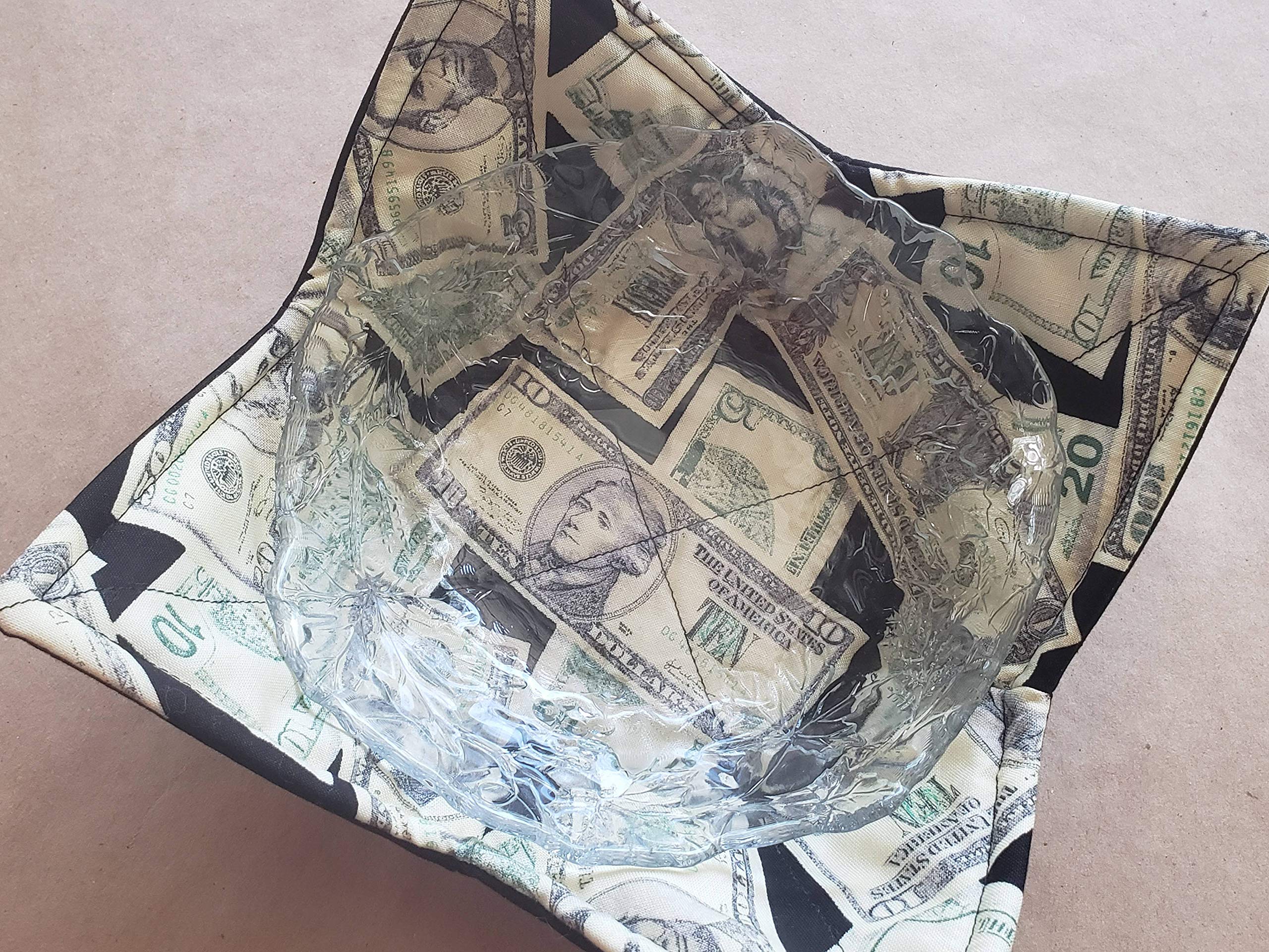 Money Microwave Bowl Cozy Cash Reversible Microwaveable Soup Potholder Bowl Buddy Dollar Bills Kitchen Linens Finance Econ Teacher Gifts Handmade Housewarming Hostess Gift Under 10