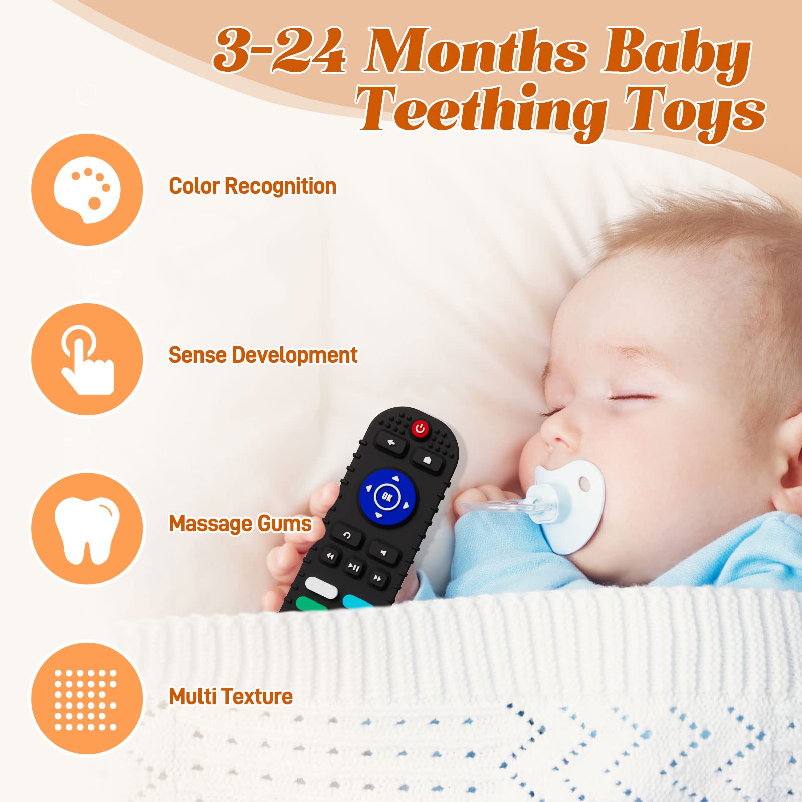 Silicone Remote Control Baby Teether Toys, Teething Toys for Toddler, Chew Toy for Baby 6-12 Months, Sensory Press Toy (Black)