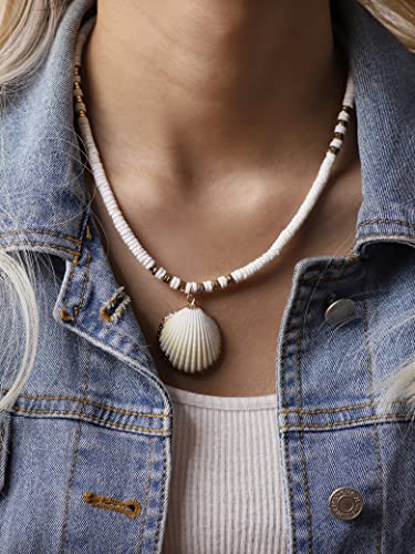 MINACHI Bohemian White Seashell Necklace, Summer Beach Shell Charm Necklace Gifts for Women