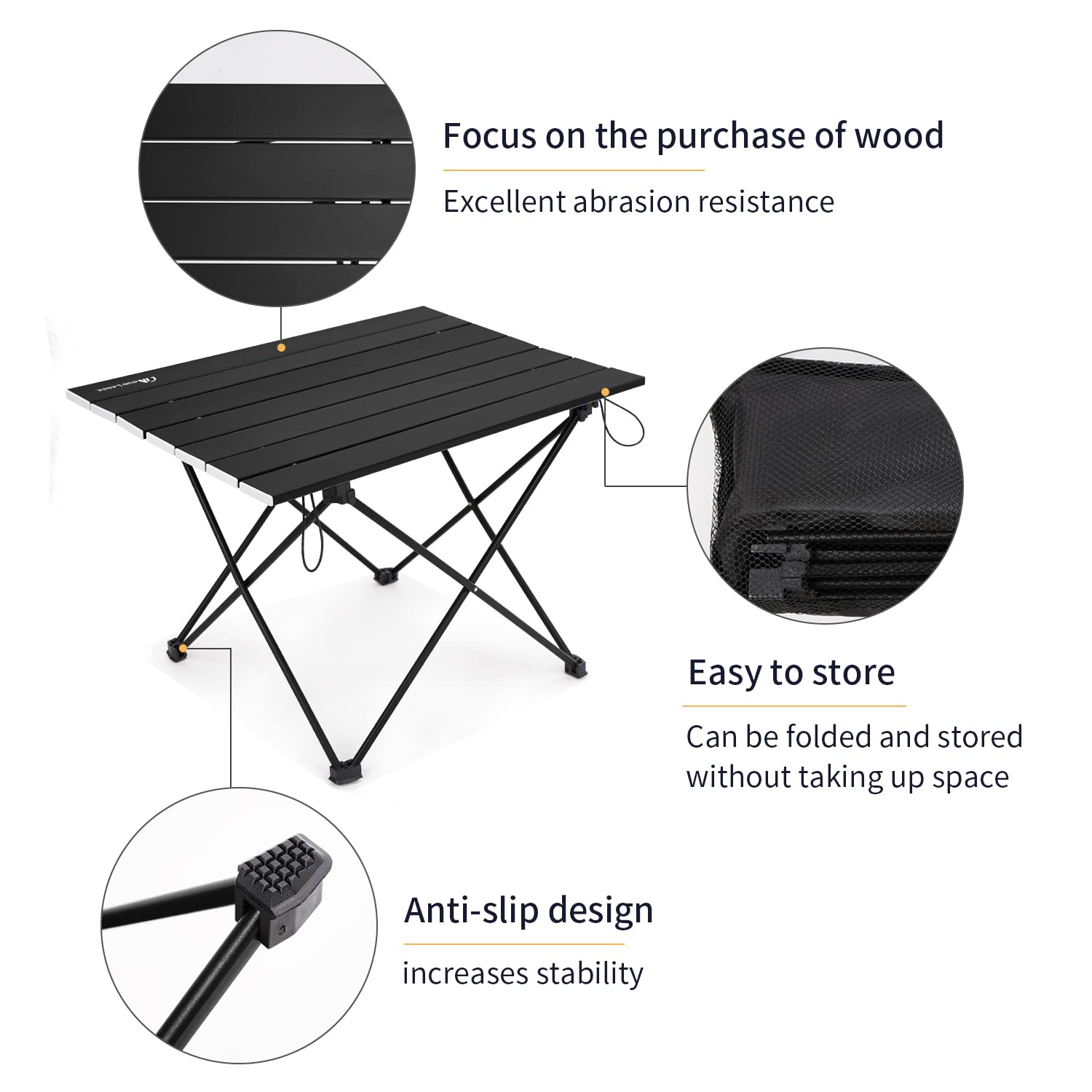 MOON LENCE Folding Outdoor Aluminum Camping Table Portable Ultralight Compact Backpacking Travel Table for Beach, Picnics, Hikin (Black, Small)