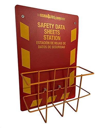 SDS Display Rack and Binder Set -Includes Bilingual Heavy Duty 3-Ring Binder with 3 Inch Capacity Holds Over 700 Sheets, Metal Wire Rack, Highly Visible Wall Mount Station, Detachable Chain and Hook, Mounting Hardware with Instructions