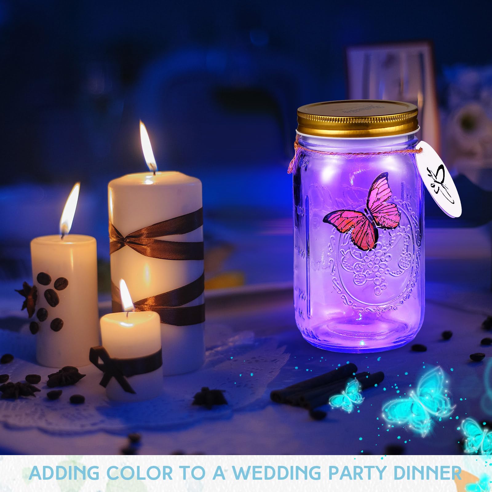 Lallisa Glass Animated Butterfly in a Jar with LED Light Romantic Butterfly Jar Moving Butterfly Decorations for Gift (Orange)
