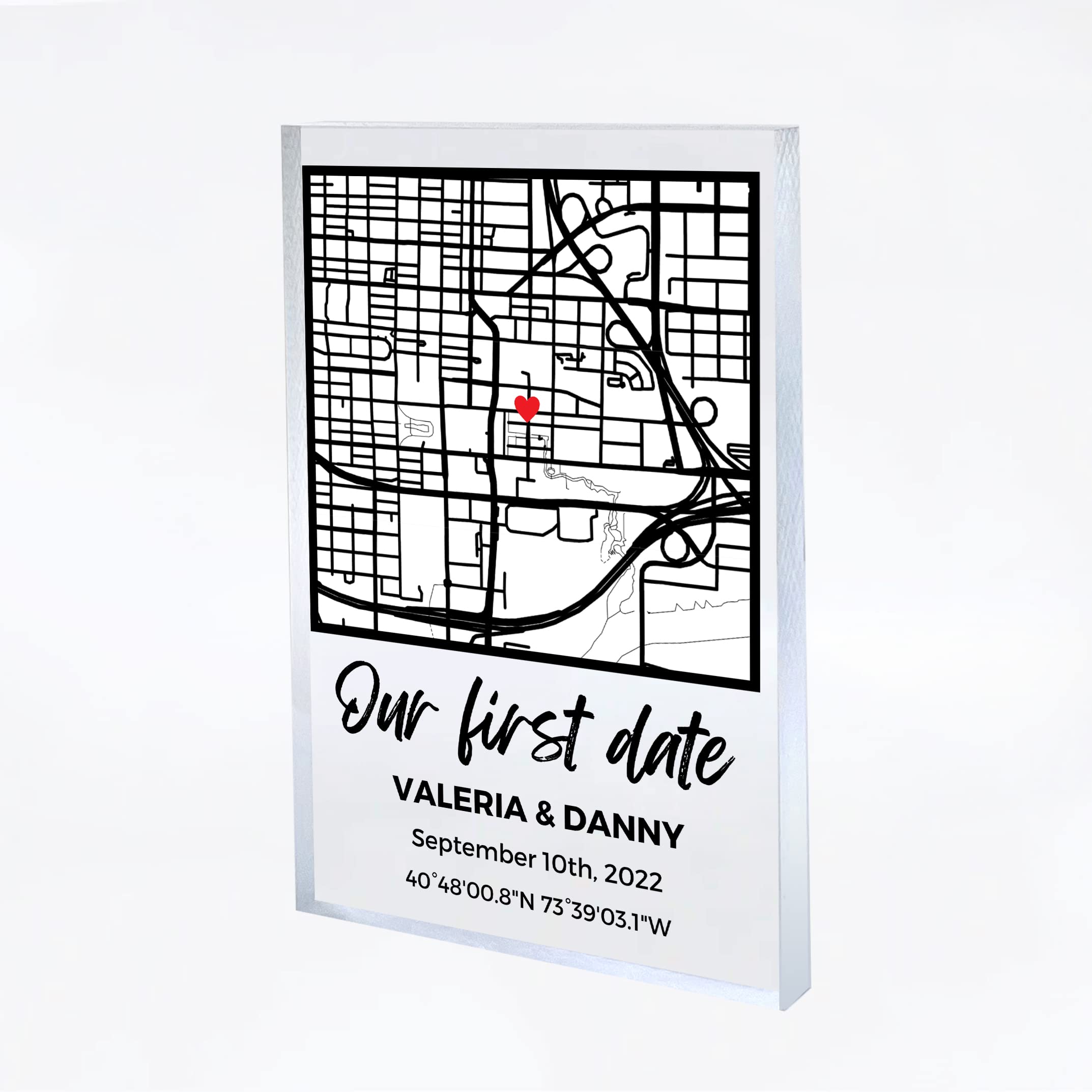 Our First Date Valentines Day Map Plaque - Couple Map, Gift for Her, Acrylic Plaque Couple Gift, Custom Locaiton, Valentines Day Gift, Couples Gift, Gifts for Wife and Husband