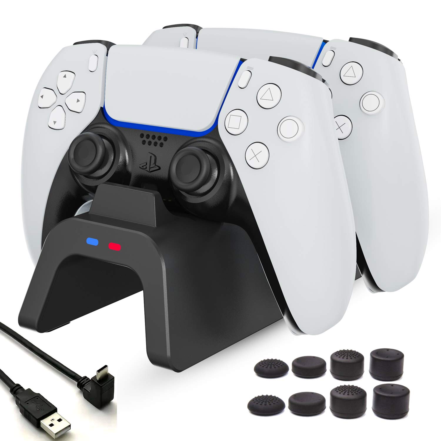 KAUPOONK PS5 Controller Charger Station, Upgraded ps5 Charging Station, Playstation 5 dualsense Charging Station with LED Indicator and Accessories Trigger Kit