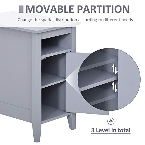 HOMCOM Modern End Table, Slim Side Table, Nightstand with Adjustable Open Shelf and Door Cabinet for Living Room, Bedroom, Grey