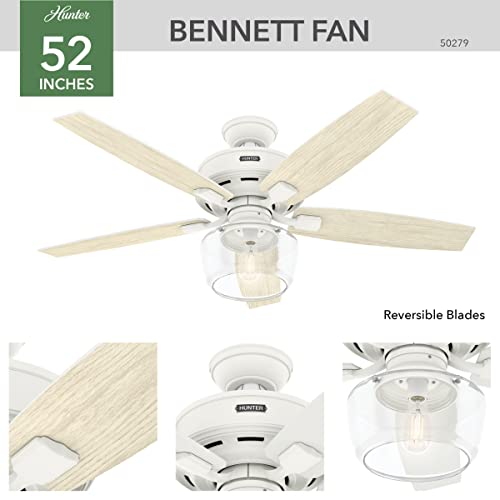 Hunter Fan Company, 50279, 52 inch Bennett Matte White Ceiling Fan with LED Light Kit and Handheld Remote