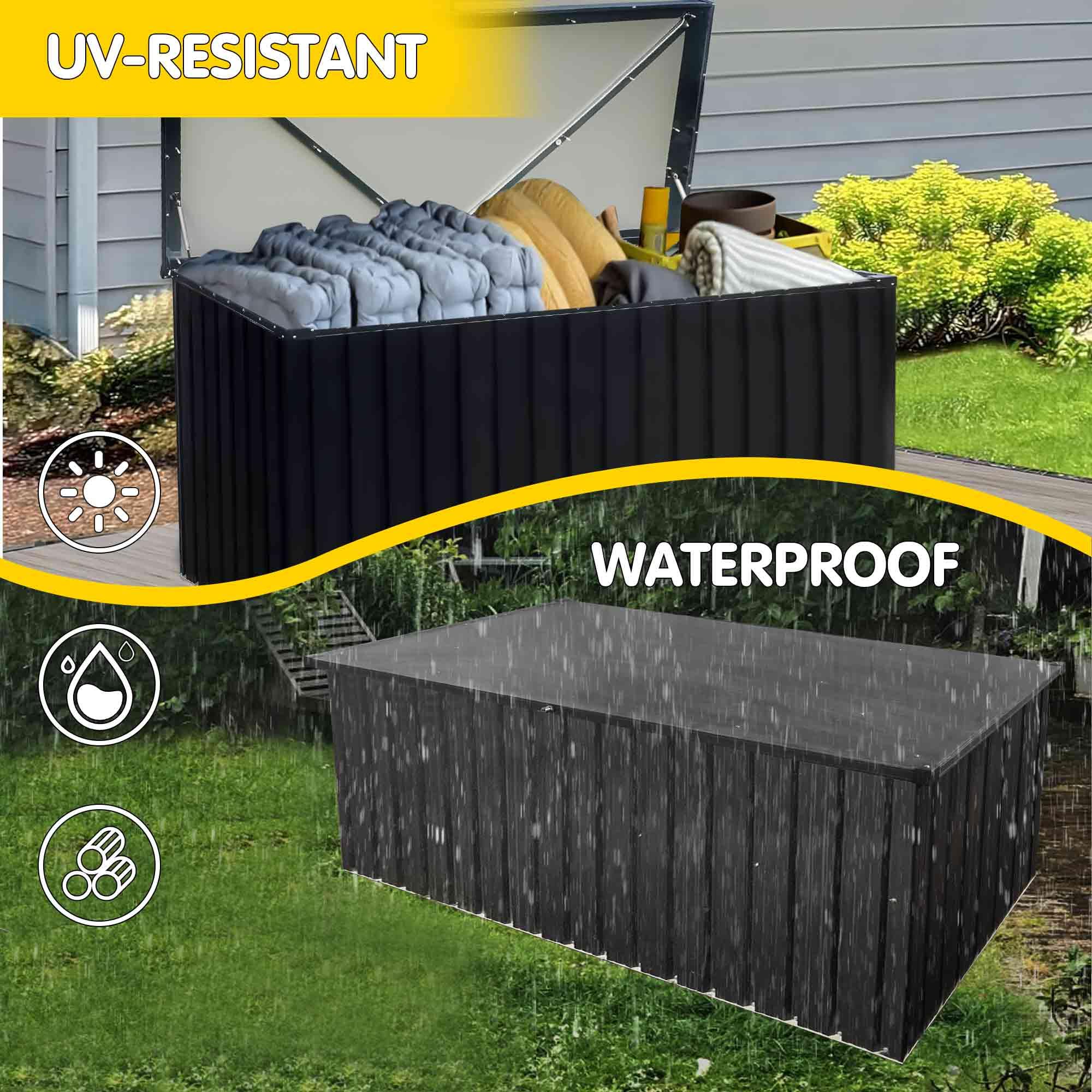 WIIS' IDEA 200 Gallon Storage Deck Box, Outdoor Waterproof Heavy Duty Deck Storage Box, Lockable Large Storage Container for Patio Furniture for Garden Tools and Pool Supplies, Black