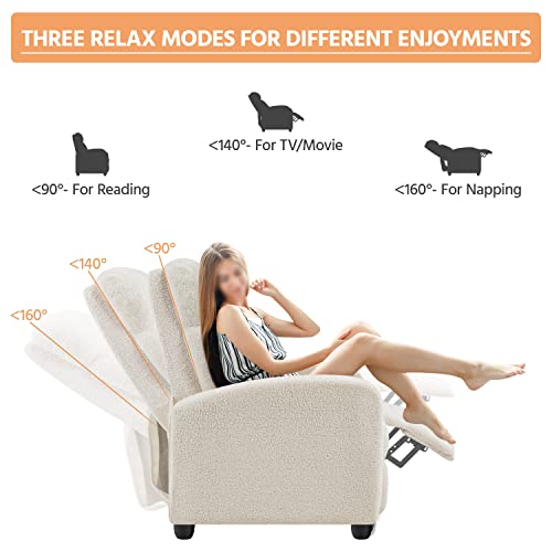 Yaheetech 2-Seat Fabric Pushback Recliner Chair Living Room Chair with Thick Seat Cushion and Backrest Reclining Chair for Living Room Ivory