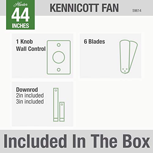 Hunter Fan Company Kennicott 44-inch Indoor/Outdoor Fresh White Casual Ceiling Fan Without Light Kit, Includes Wall Control, Reversible WhisperWind Motor, and SureSpeed Technology