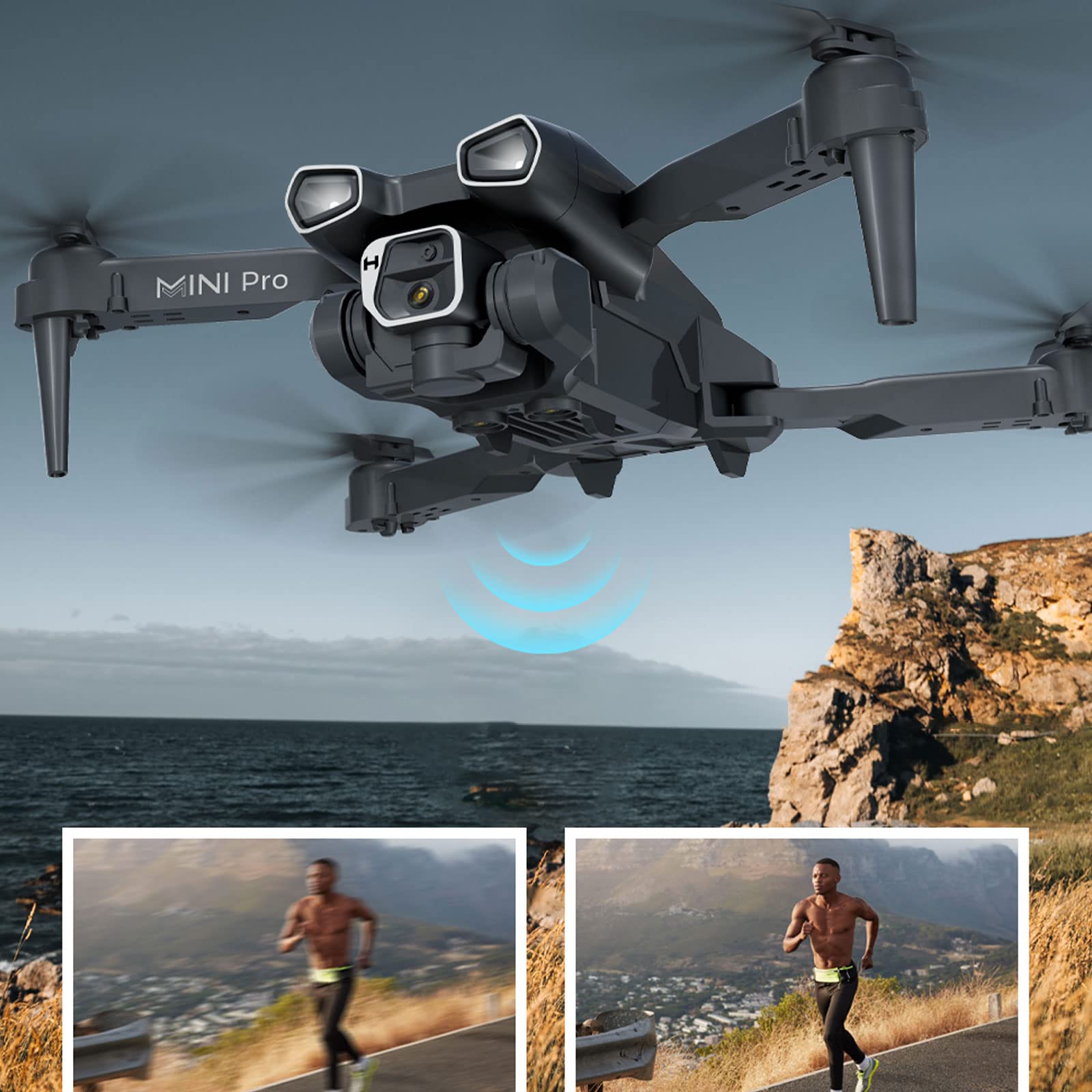 H66 Drones With Camera for Adults 4k rc Quadcopters & Multirotors Drone 1080P HD Foldable Dron One-touch take-off and landing Adjustable lens (Black)