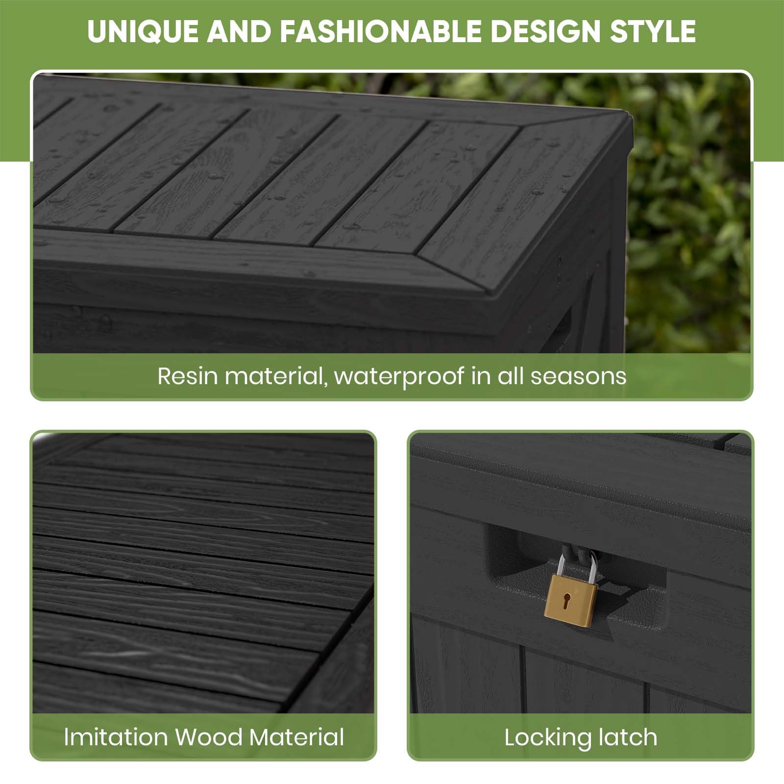 VICTONE 120 Gallon Large Deck Box, Outdoor Lockable Storage Box for Gardening Tools, Waterproof Deck Box for Patio Furniture, Black