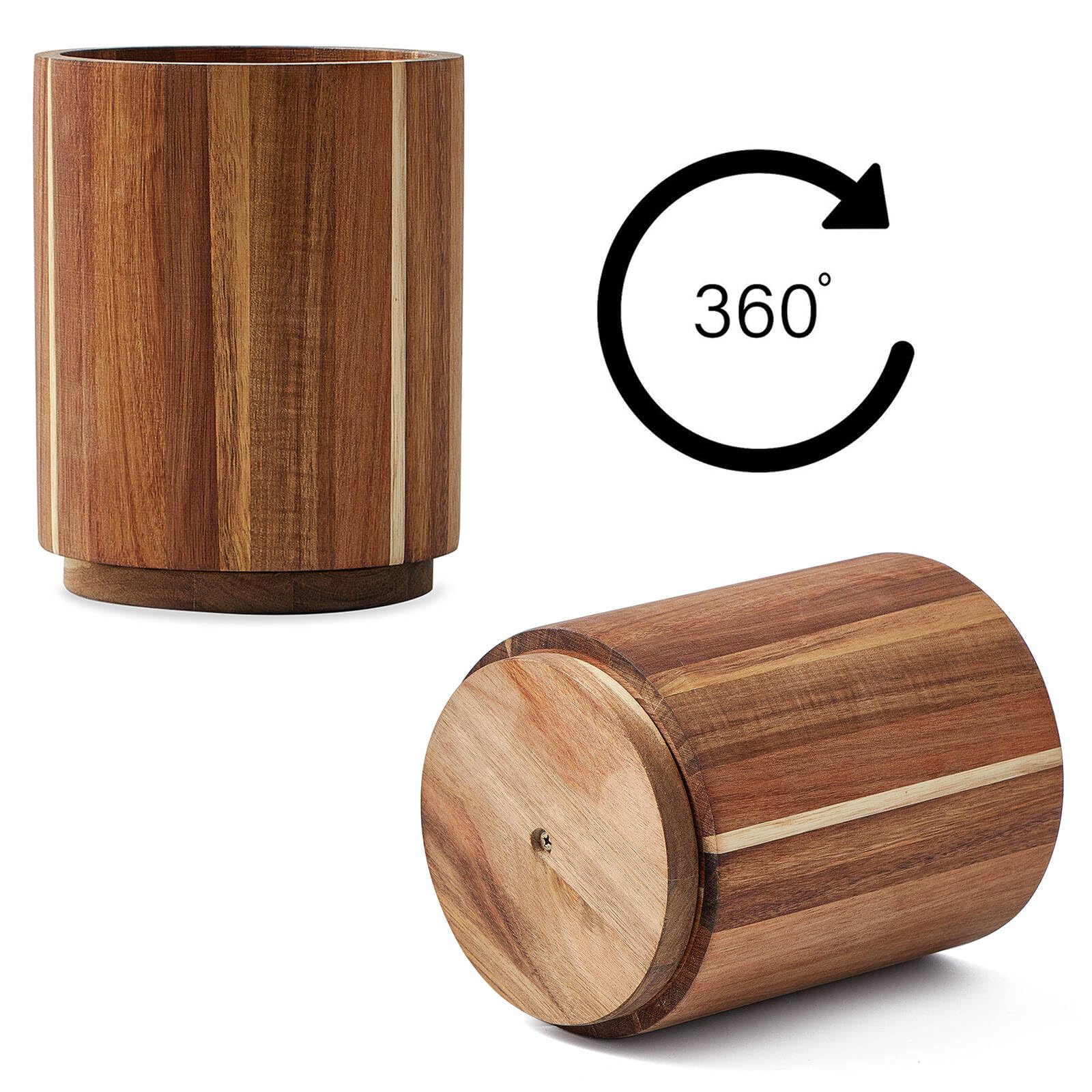 LOHONER Acacia Wood Utensil Holder for Kitchen Counter, 360° Rotating 7.2" Large Cooking Utensil Holder, Kitchen Utensil Storage Organizer for Countertops, Farmhouse Kitchen Decor